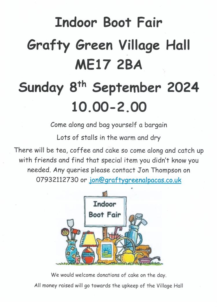 Grafty Green Village Hall Indoor Boot Fair